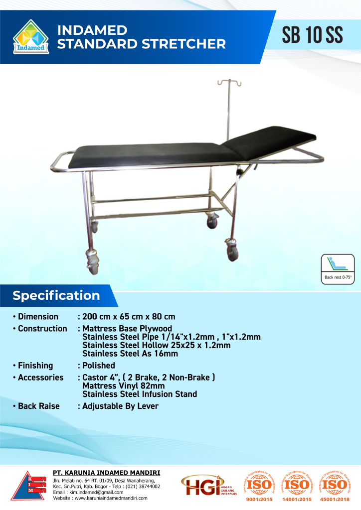 INDAMED Standard Stretcher SB 10 SS | PT. Karunia Indamed Mandiri