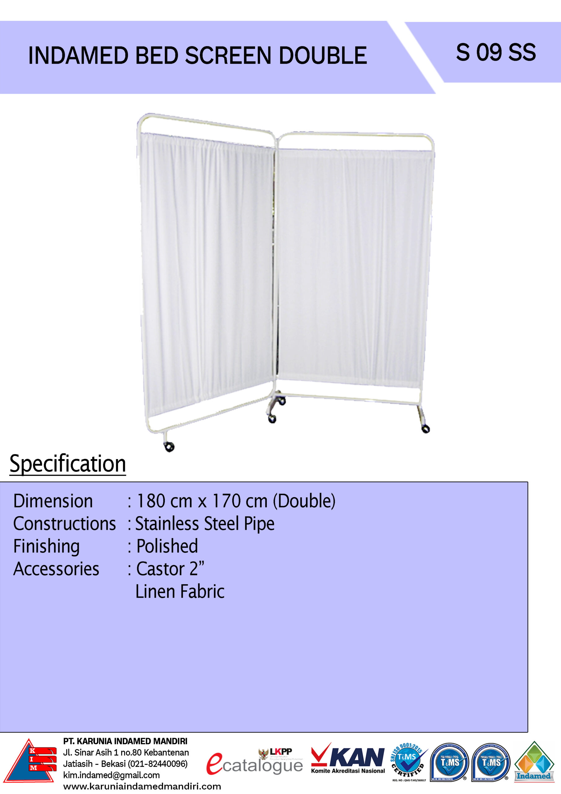 INDAMED Bed Screen Double S 09 SS | PT. Karunia Indamed Mandiri