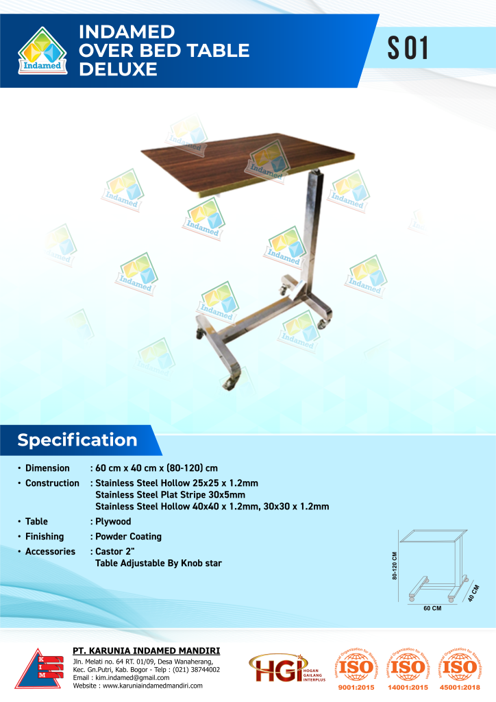 INDAMED Over Bed Table Deluxe S 01 | PT. Karunia Indamed Mandiri