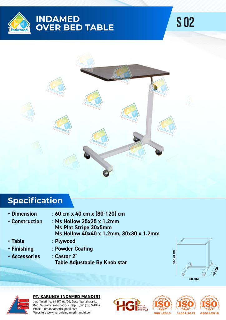 INDAMED Over Bed Table S 02 | PT. Karunia Indamed Mandiri
