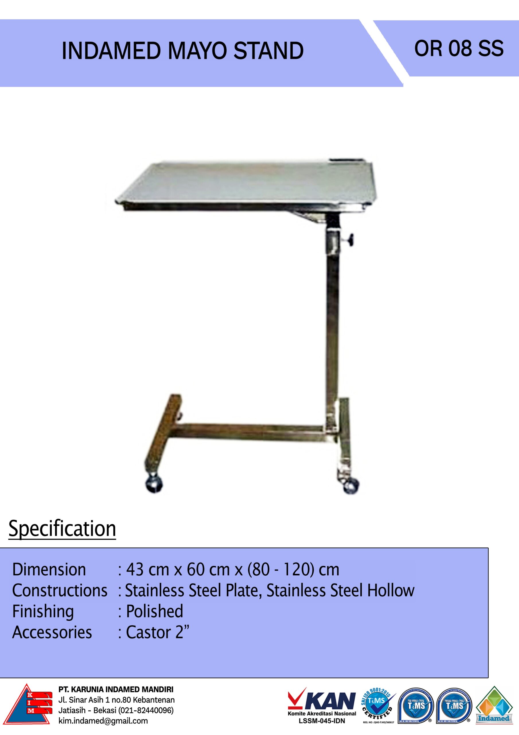 INDAMED Mayo Stand OR 08 SS | PT. Karunia Indamed Mandiri